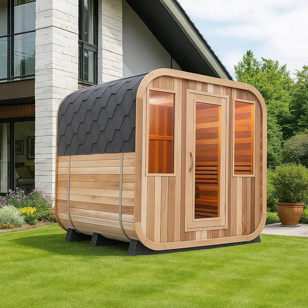 Outdoor Patchwork Red Cedar Square Sauna - Relax in Style – Anyi Health